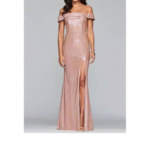 Faviana | Dresses | New Faviana Classic Metallic Off The Shoulder Gown ...